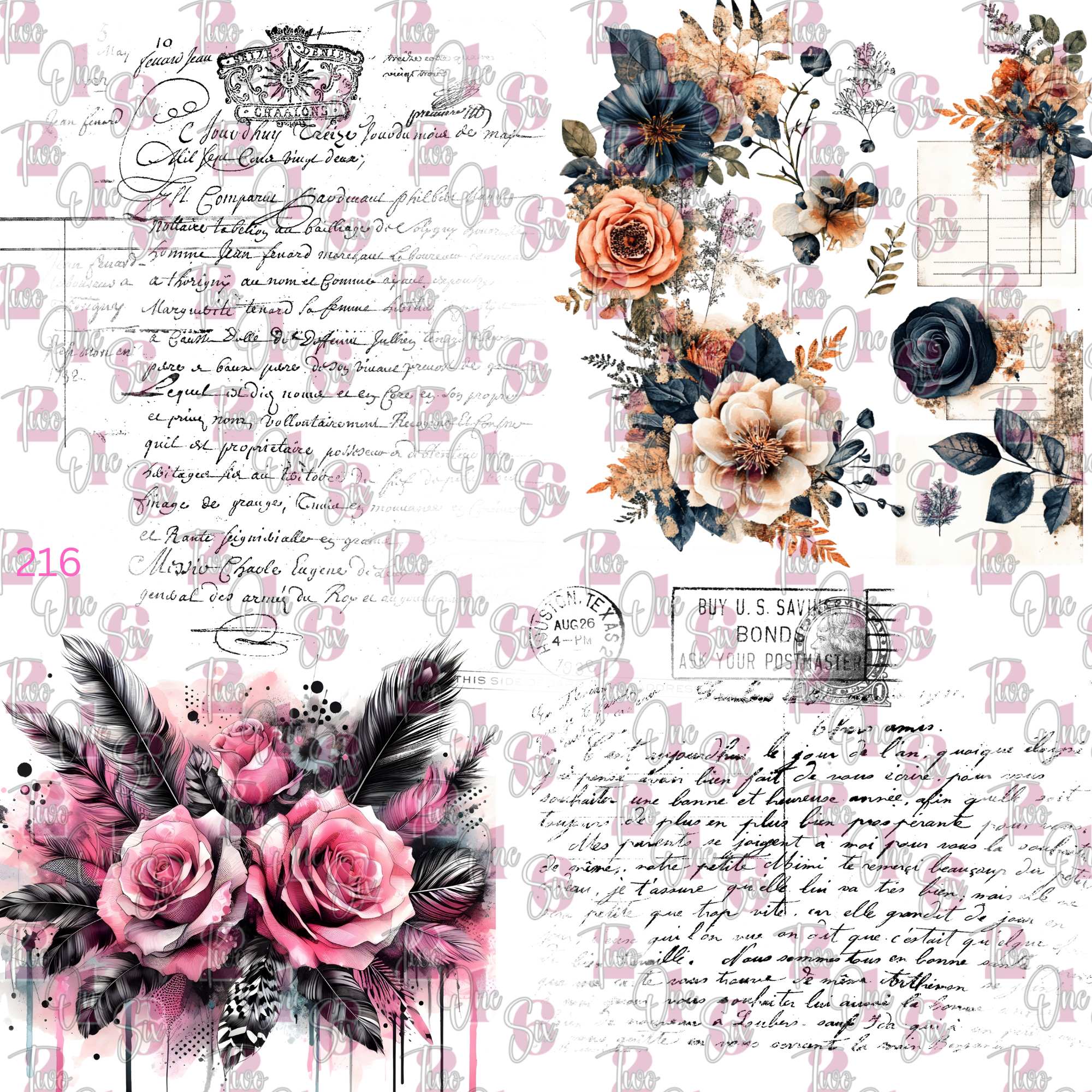 539 FADED WORDS WITH FLOWERS – 216 Tumblers